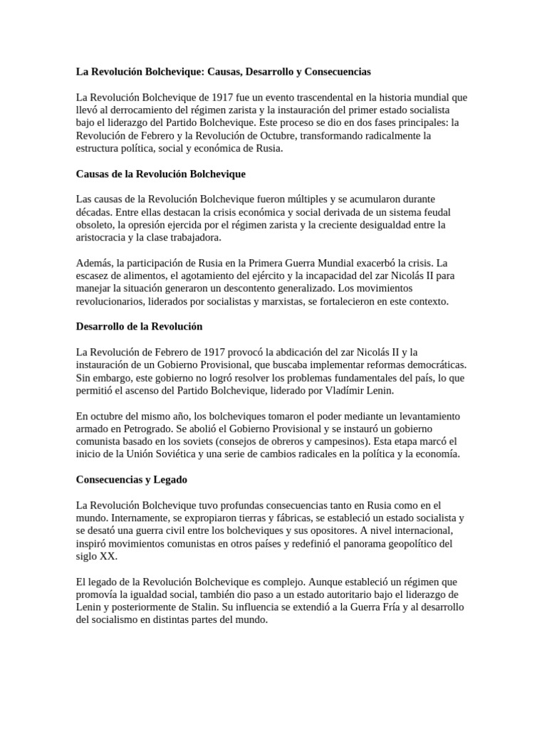 Causas y Consecuencias de la Revolución Bolchevique | PDF ...