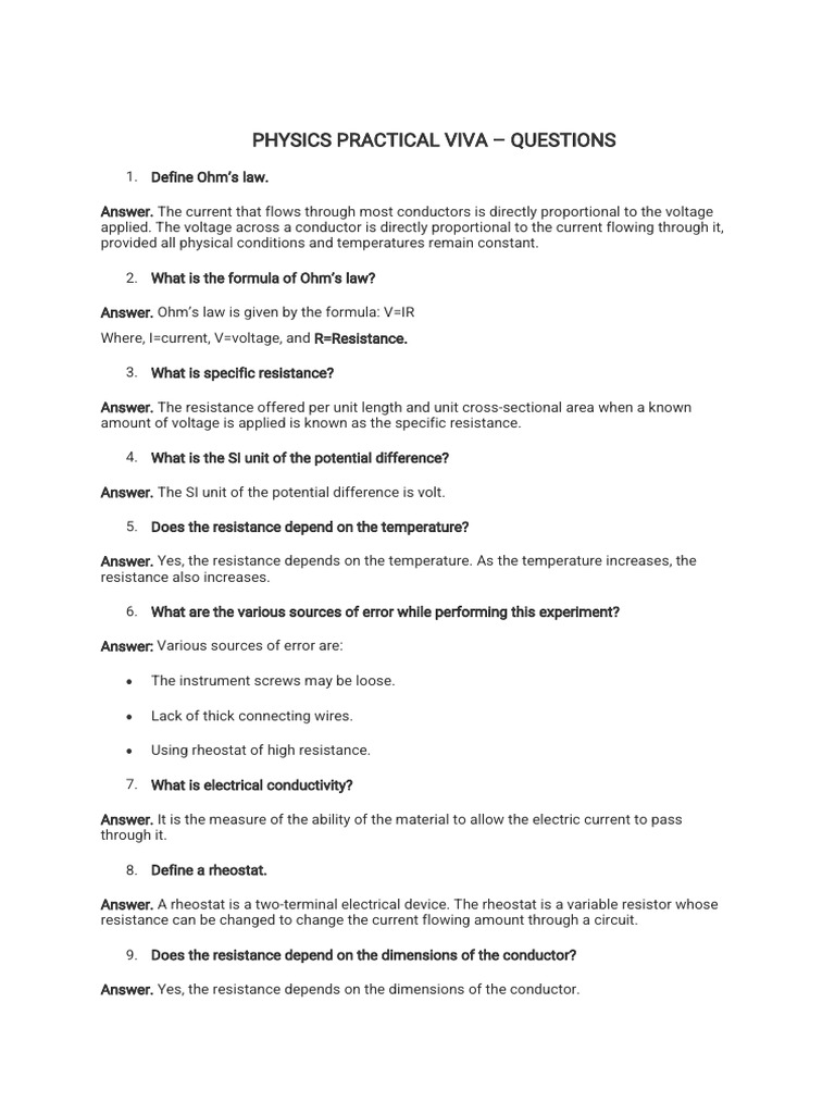 Physics Practical Viva Questions | PDF