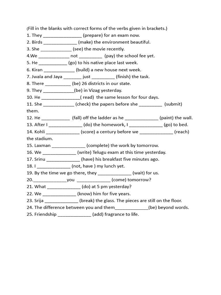 Tenses Worksheet 1 Present .Class 10 | PDF