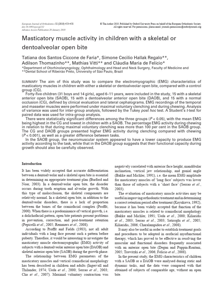 Masticatory Muscle Activity in Children With A Skeletal or ...