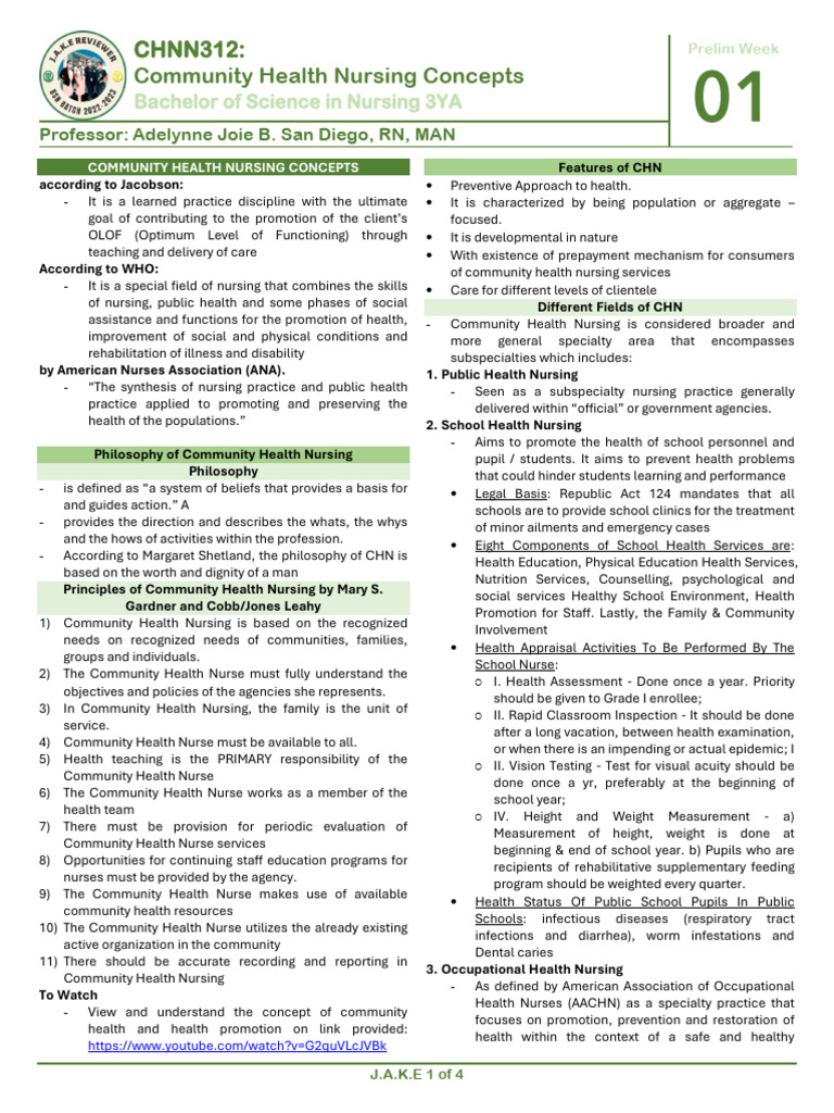 WK1 - Community Health Nursing Concepts | PDF