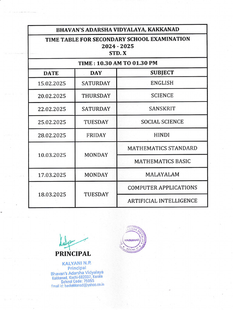 Time Table - Std. X | PDF
