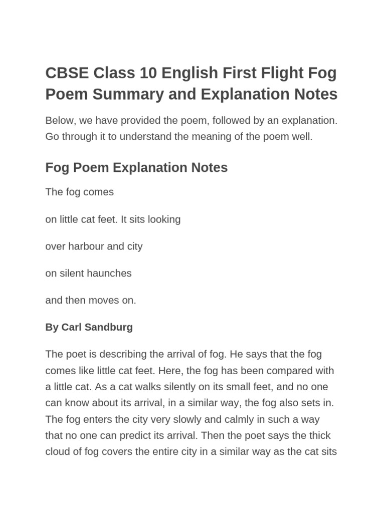 Fog Poem Summary and Analysis | PDF