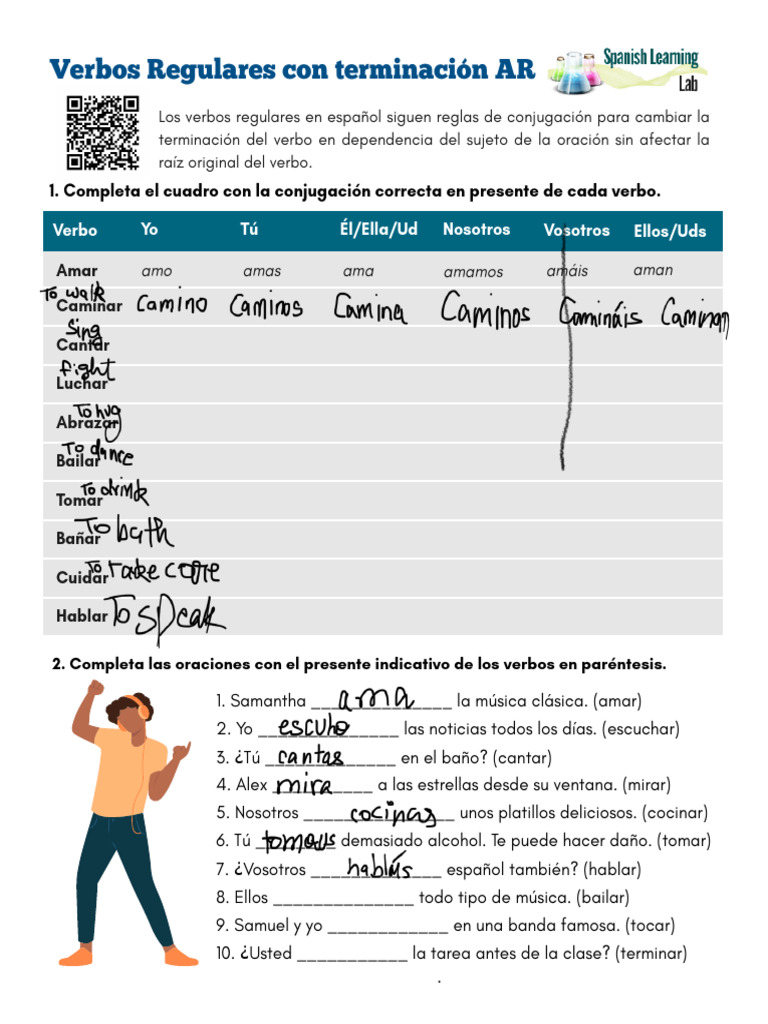 Ar Regular Verbs in Spanish Worksheet Verbos Regulares en Español Con ...