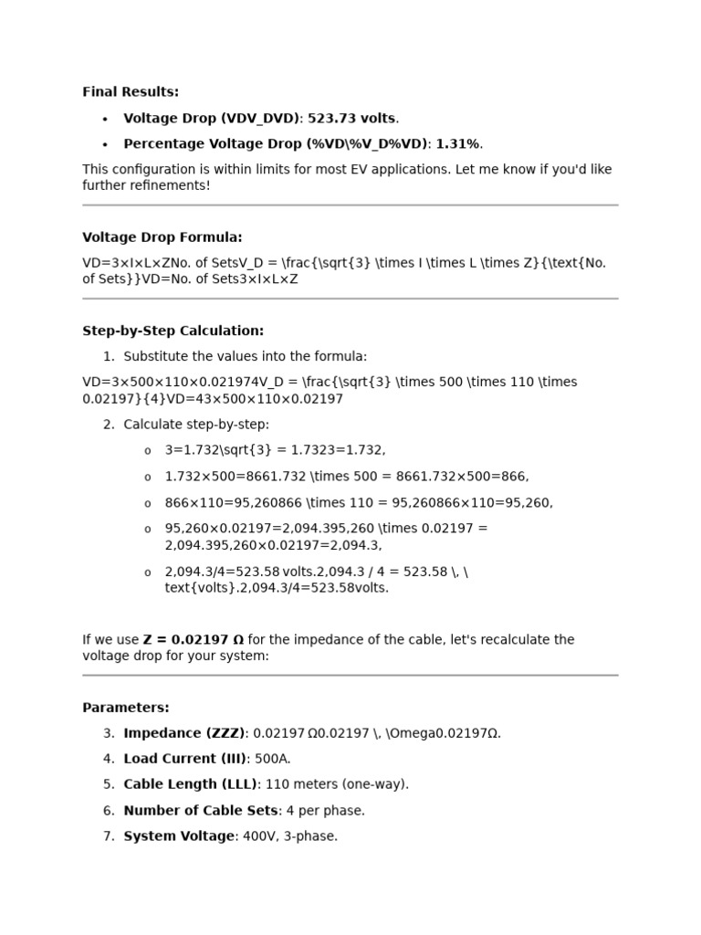 Voltage Drop Calculation for EV Systems | PDF