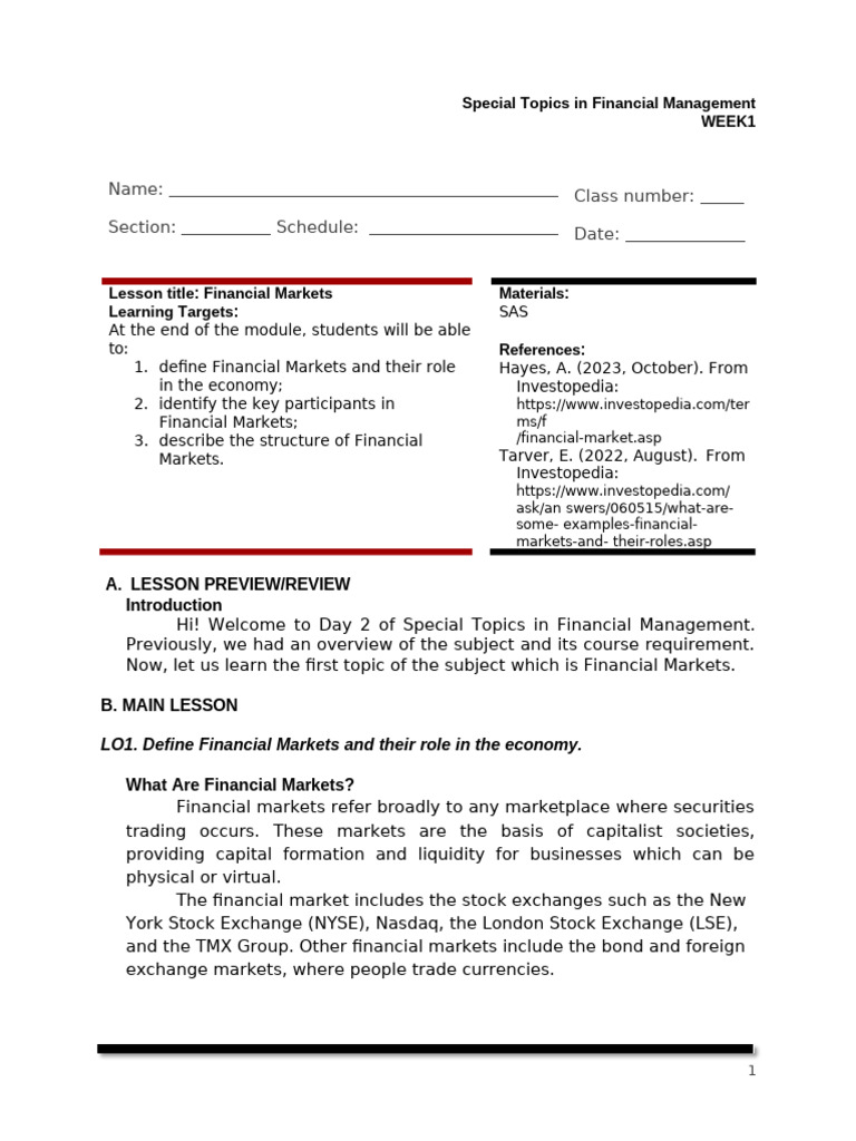 Understanding Financial Markets Overview | PDF | Financial Markets | Stocks