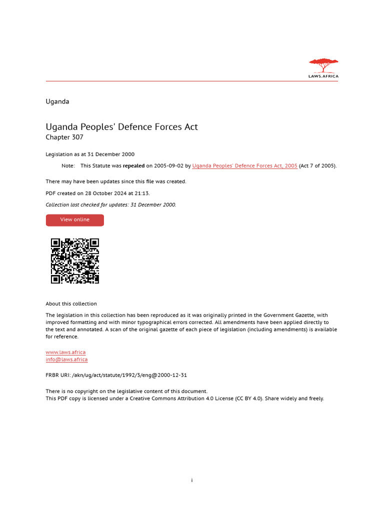 UPDF ACT | PDF | Court Martial | Commander In Chief