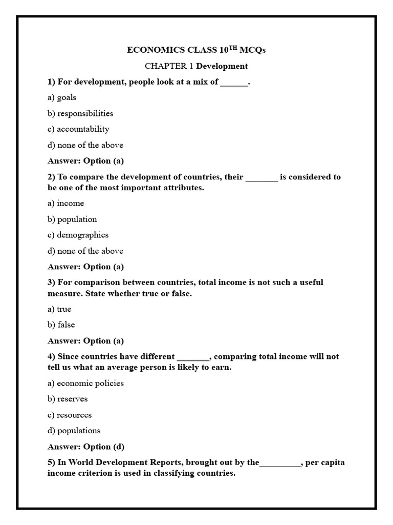 Class 10 Economics MCQs Overview | PDF | Loans | Banks
