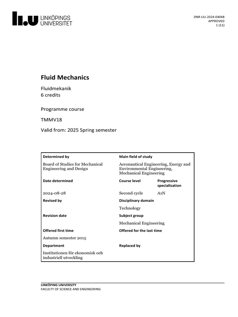 Syllabus Fluid Mechanics | PDF | Fluid Dynamics | Boundary Layer