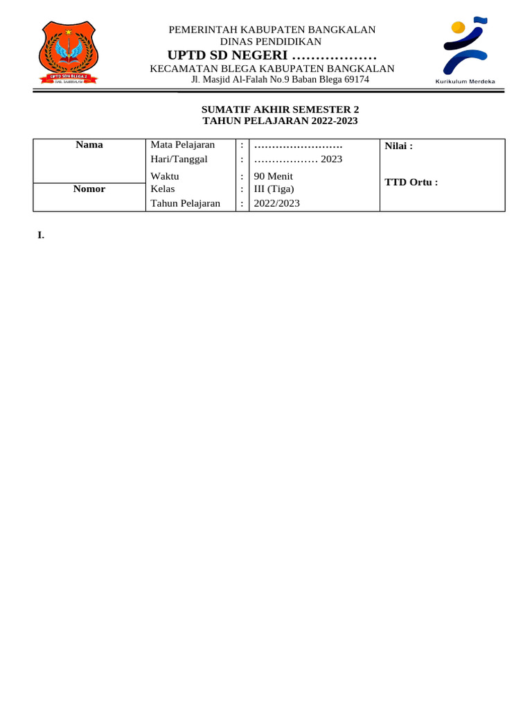 Rapor Akhir Semester SD Blega 2023 | PDF