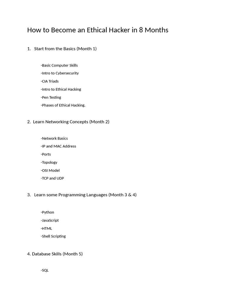 Ethical Hacking Guide: 8-Month Plan | PDF