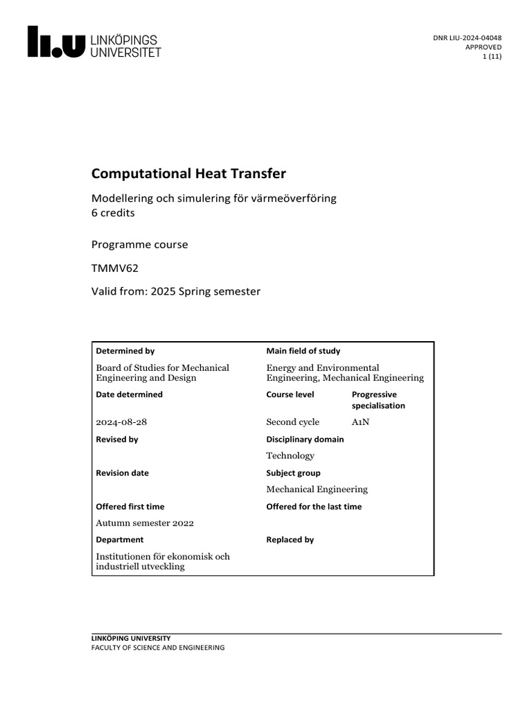 Syllabus Computational Heat Transfer | PDF | Heat | Heat Transfer