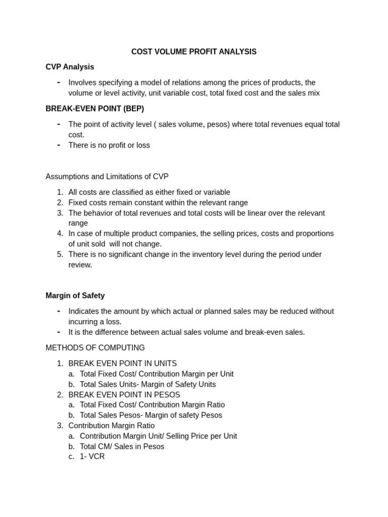 Cost Volume Profit Analysis Guide | PDF