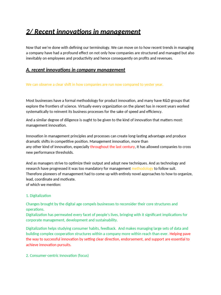 A. Recent Innovations in Company Management | PDF | Innovation ...