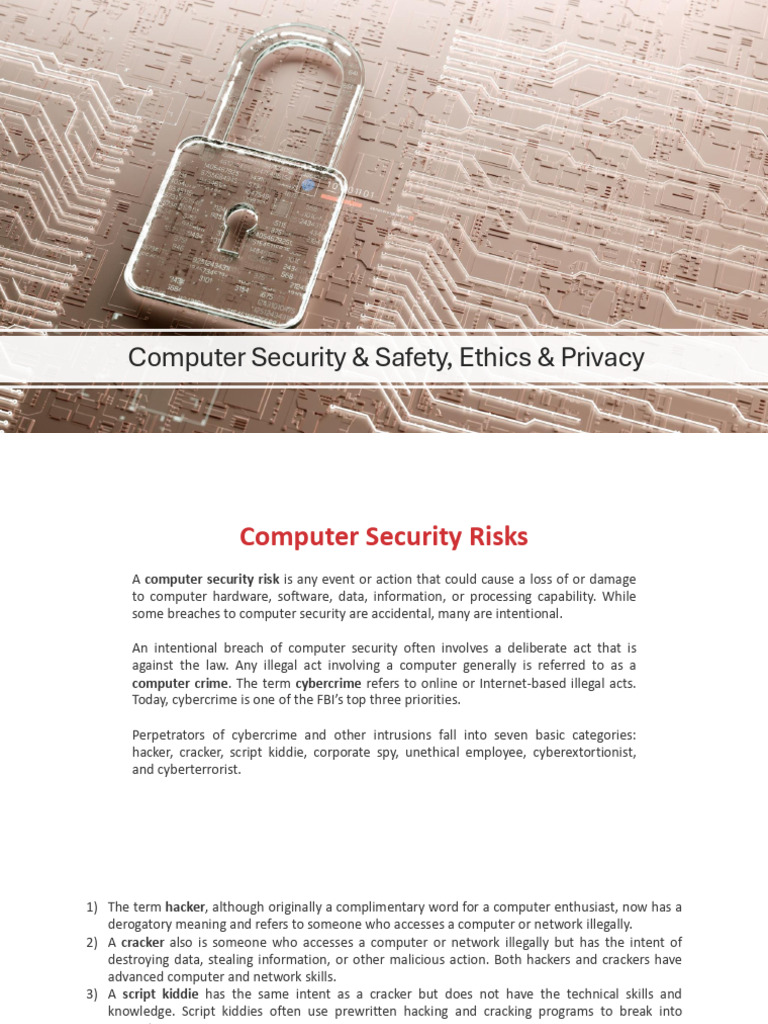 Computer Security & Safety, Ethics & Privacy | PDF | Security Hacker | Computer Virus