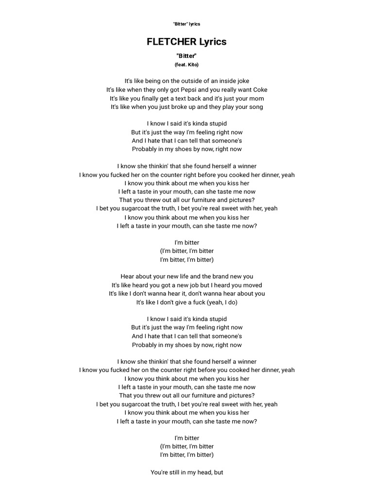 FLETCHER - Bitter Lyrics _ AZLyrics.com | PDF | Recorded Music | Sound ...