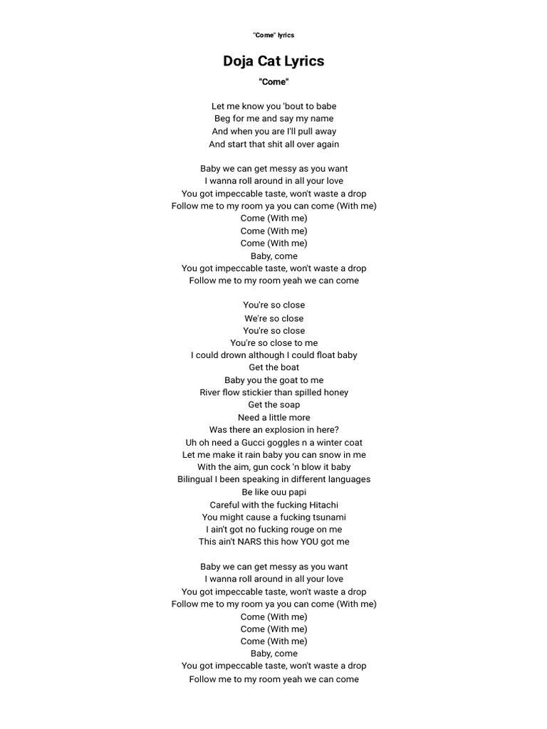 Doja Cat "Come" Lyrics Analysis | PDF