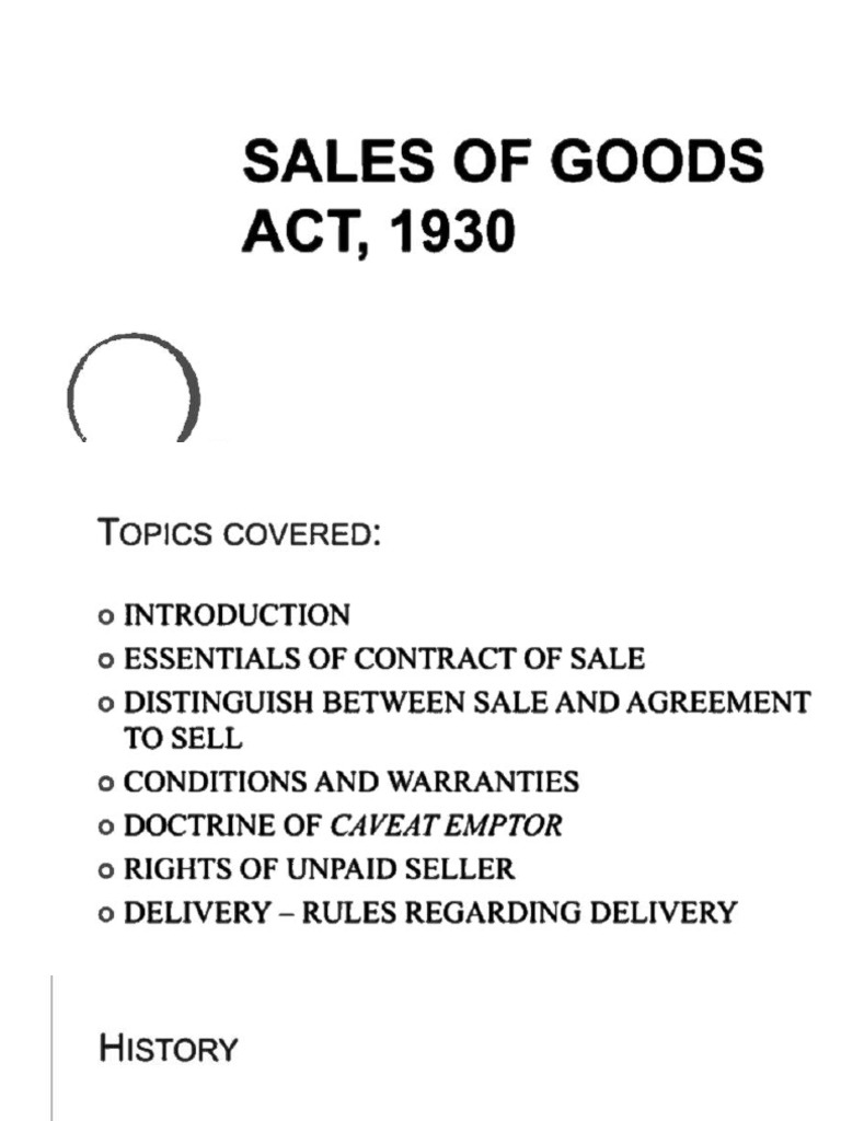Sales of Goods Act of 1930 | PDF