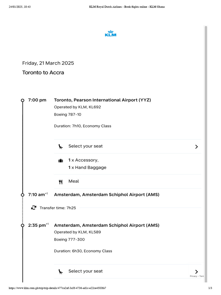 KLM Flight Details: Toronto to Accra | PDF | Civil Aviation | Aircraft