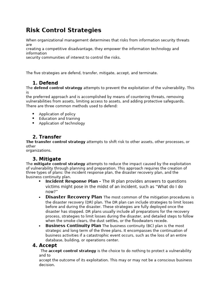 Risk Control Strategies & Selecting A Risk Control Strategy | PDF ...