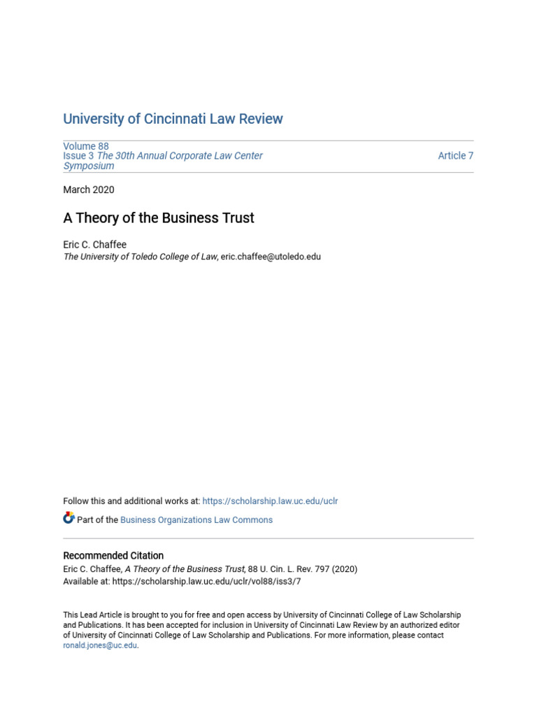 A Theory of the Business Trust | PDF