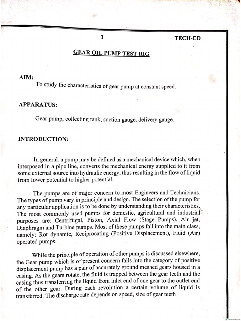Gear Oil Pump Test Rig | PDF
