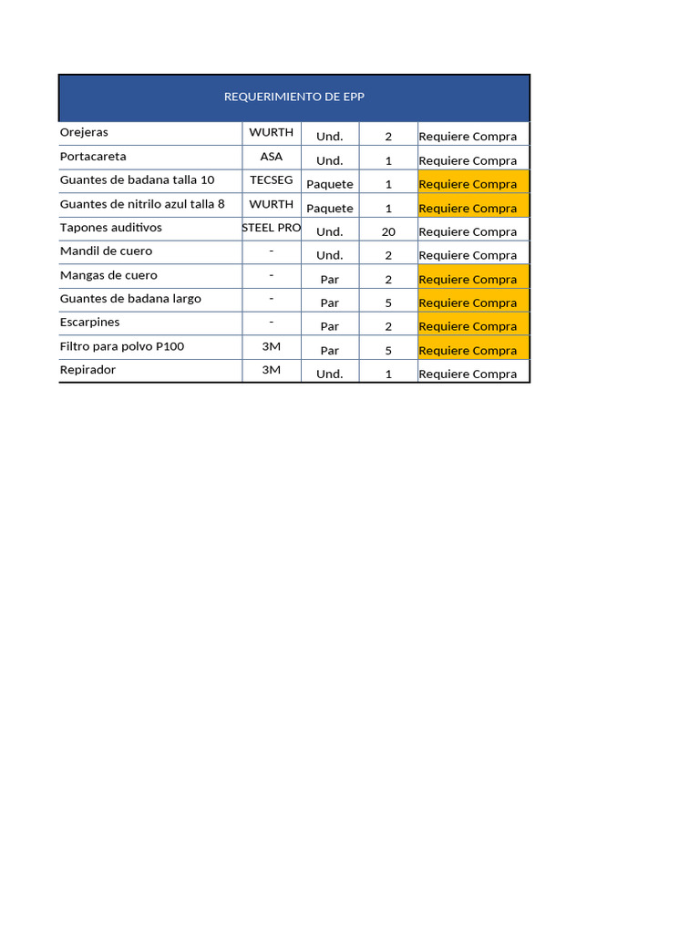 Requerimiento de EPP | PDF