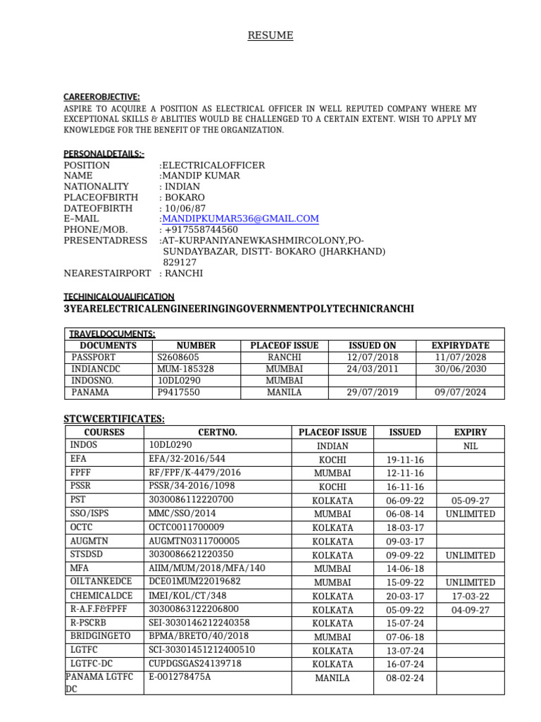 CV of Elect Off - Mandip Kumar-2023 | PDF