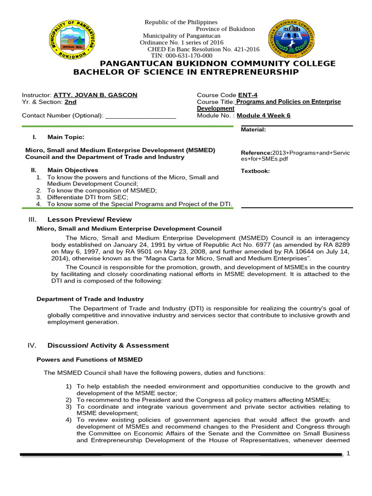 ENT4 Module 4 Week 6 | PDF | Loans | Credit
