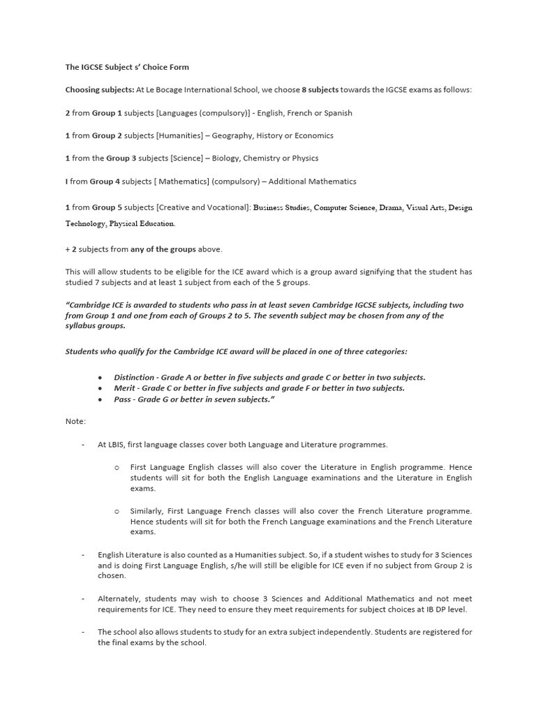 IGCSE Subject Selection Guide | PDF | Educational Stages | Qualifications