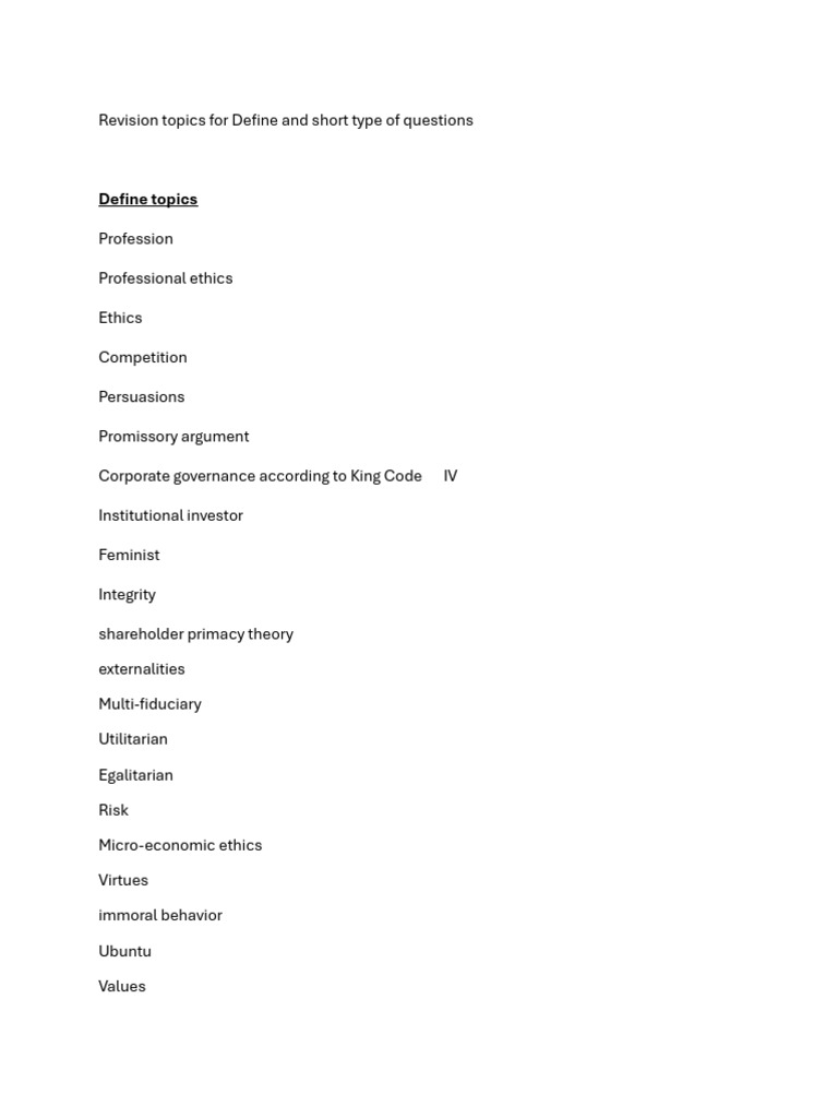 Revision Topics For Define and Short Type of Questions | PDF