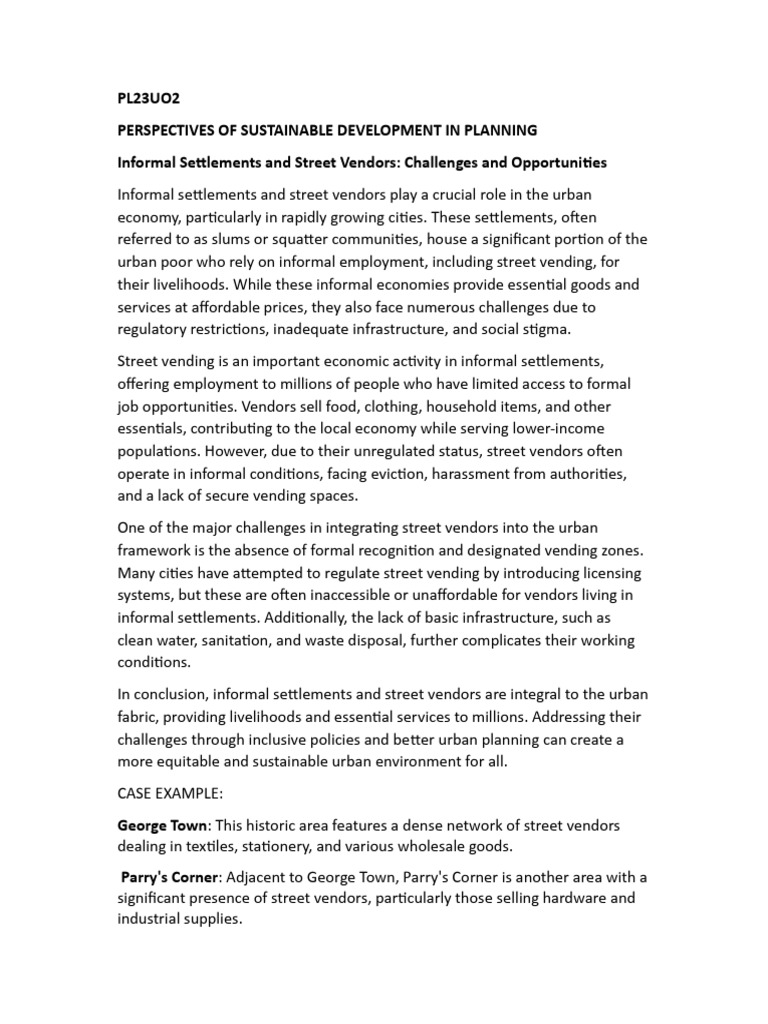Informal Settlements & Street Vendors' Impact | PDF | Urban Planning ...