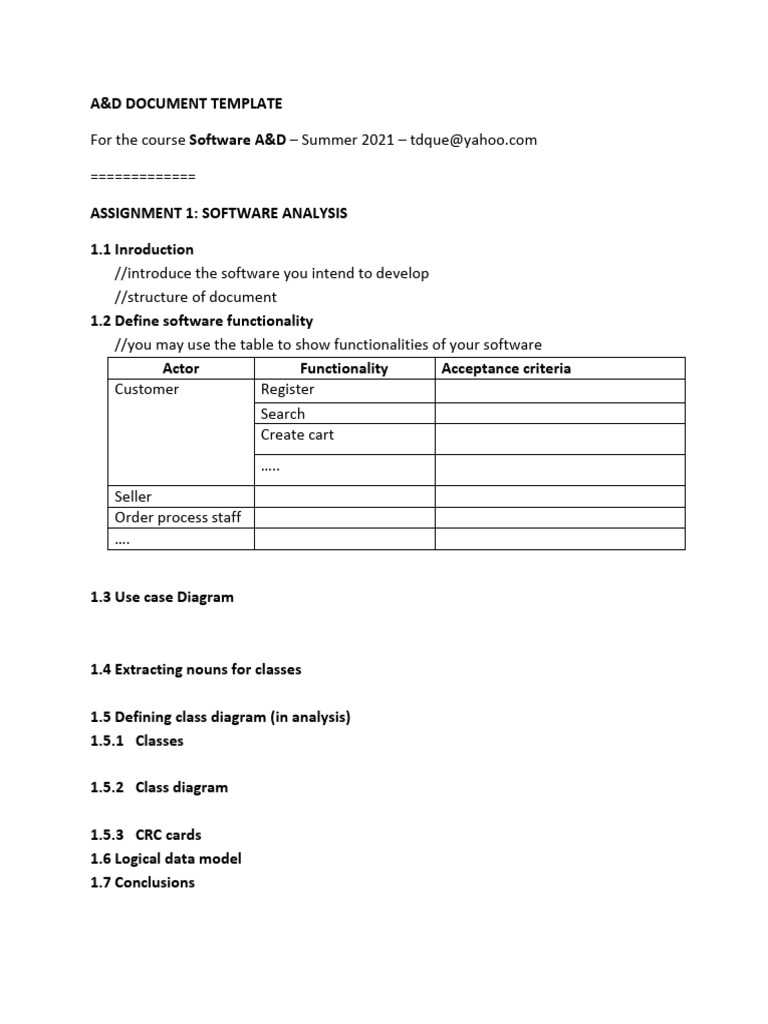 Software Analysis & Design Template | PDF | Databases | Software