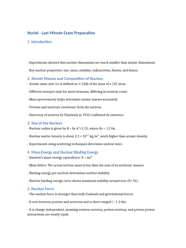 Nucleus Exam Prep: Key Concepts & Formulas | PDF | Nuclear Physics ...
