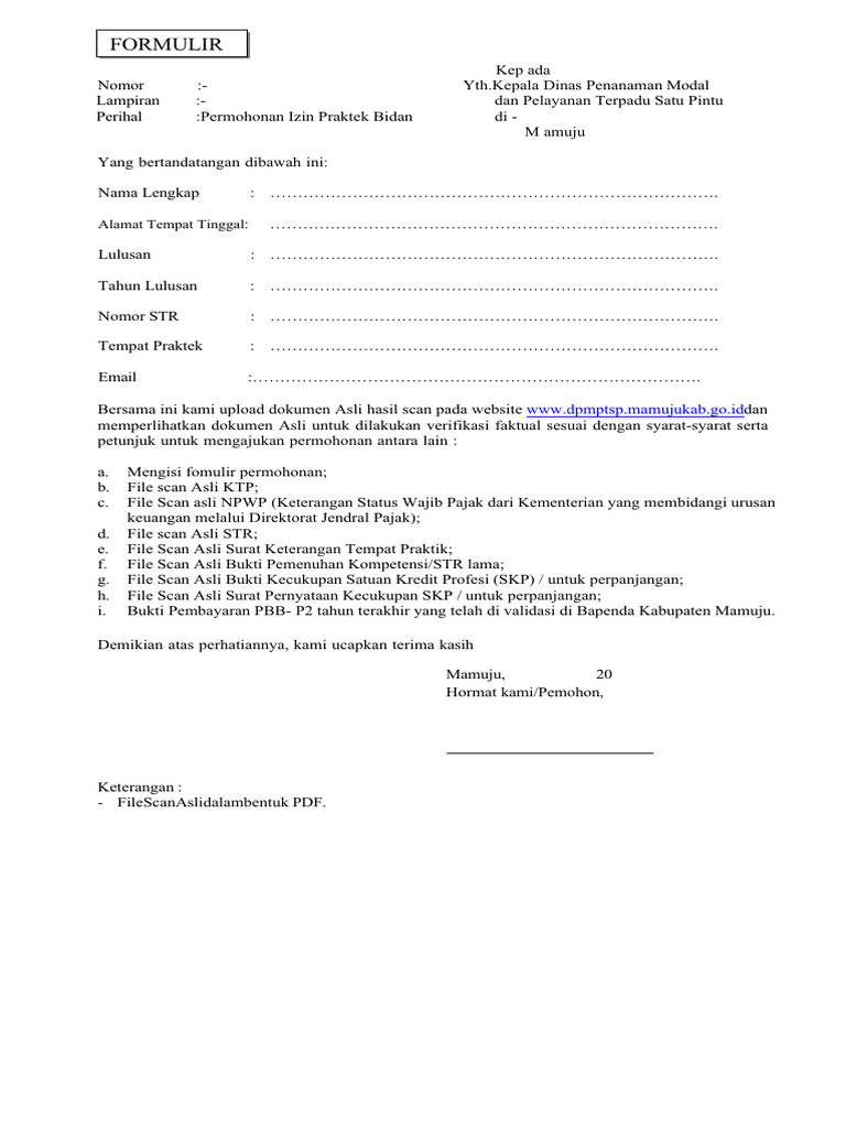 Formulir Izin Praktek Bidan | PDF