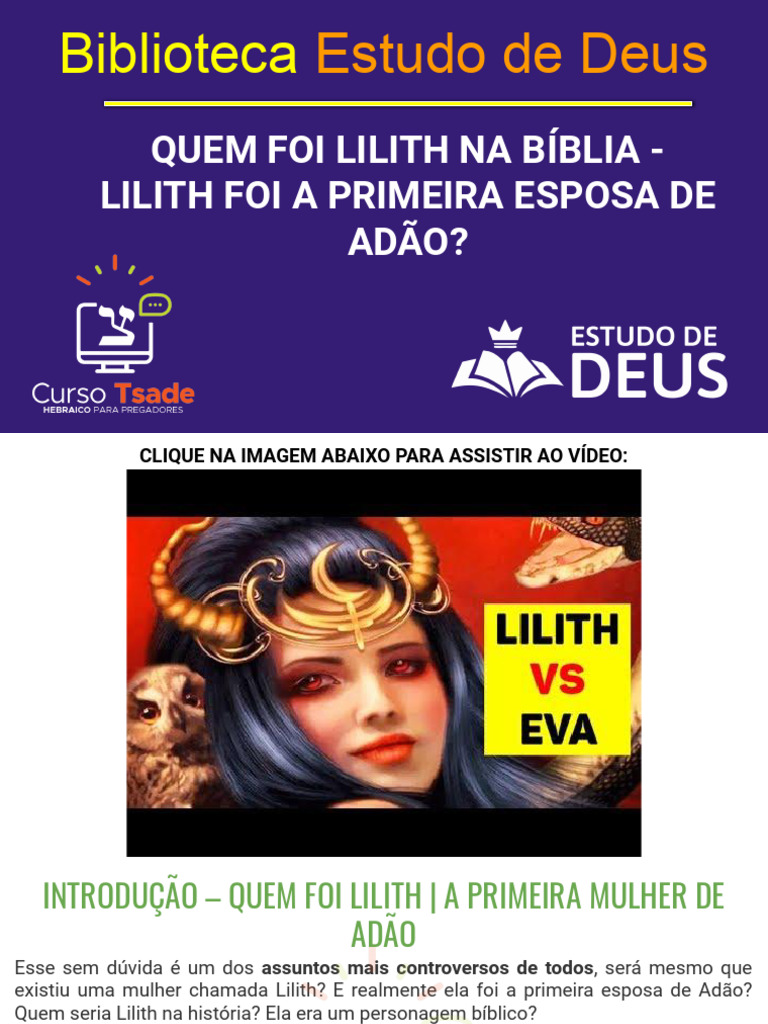 Lilith: Mito e História na Bíblia | PDF | Lilith | Adão e Eva