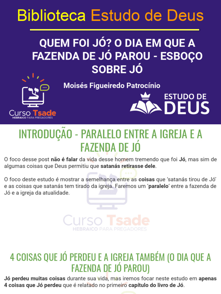 Perdas de Jó e a Igreja Atual | PDF | Deus | Sacrifício