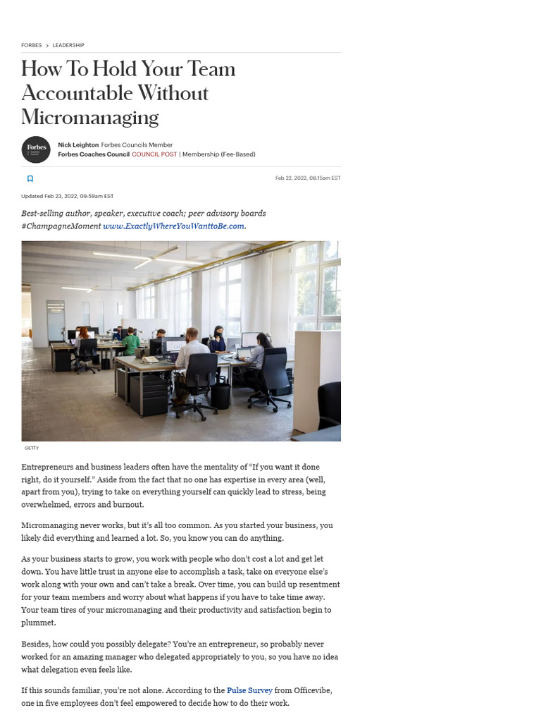 How To Hold Your Team Accountable Without Micromanaging Pdf