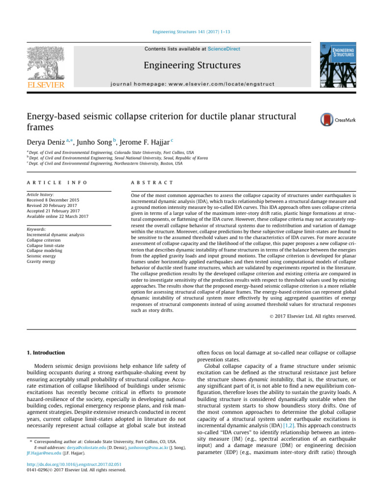 Energy-Based Seismic Collapse Criterion For Ductile Planar Structural ...