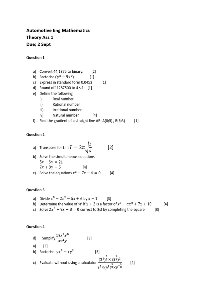 Automotive Eng Mathematics Theory 1 | PDF