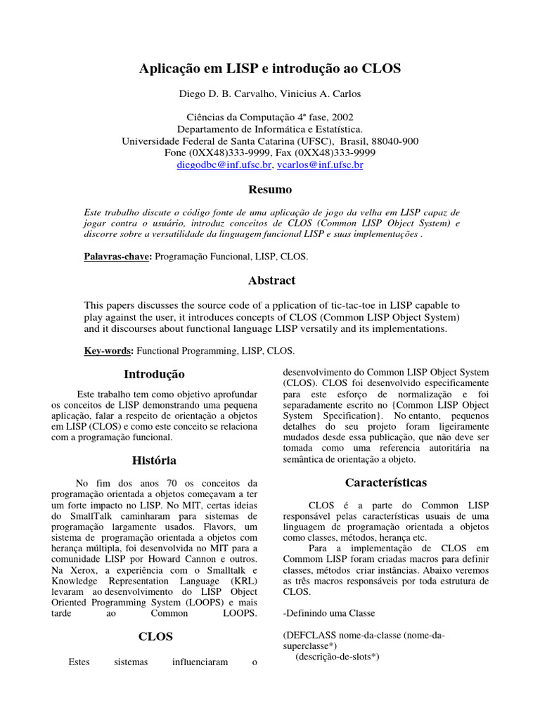 Aplicação em LISP e Introdução Ao CLOS | PDF | Classe (programação de ...