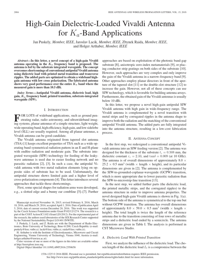 High-Gain Dielectric-Loaded Vivaldi Antenna For K A - Band Applications | PDF | Antenna (Radio ...