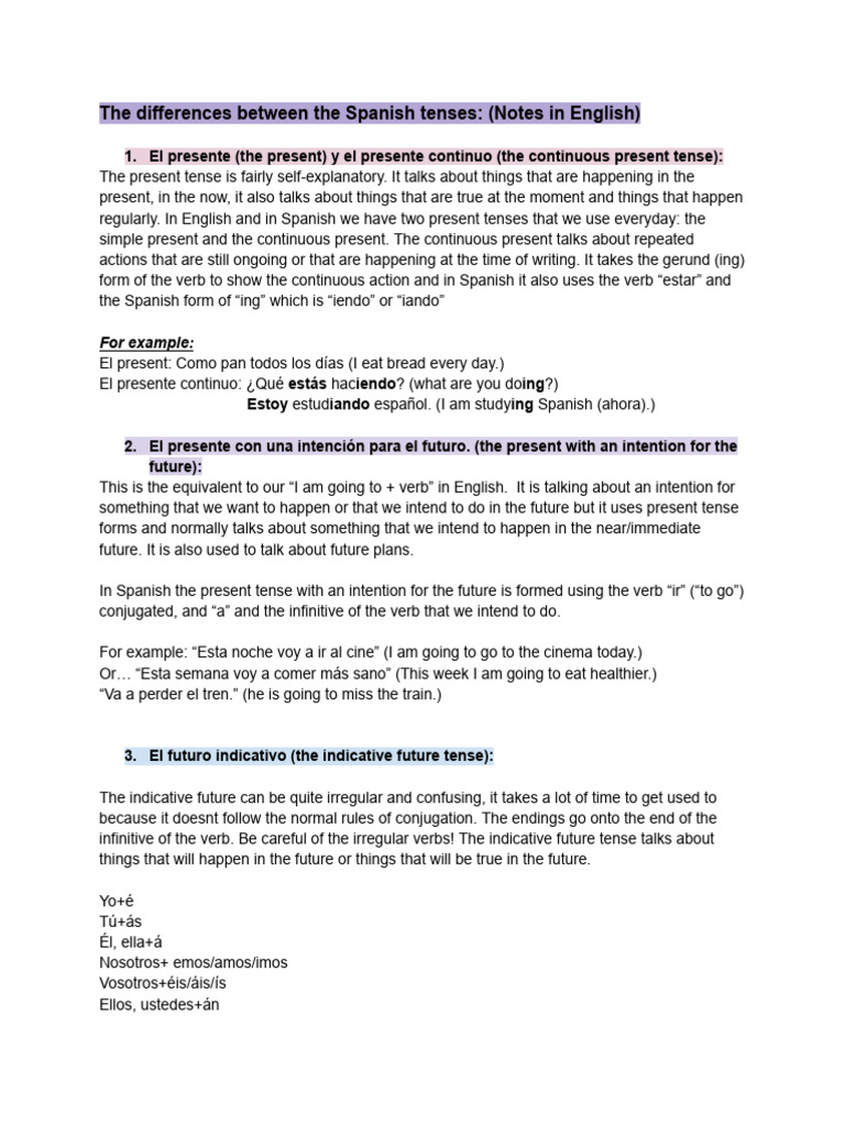 Spanish Tenses Explained: A Guide | PDF | Grammatical Tense ...