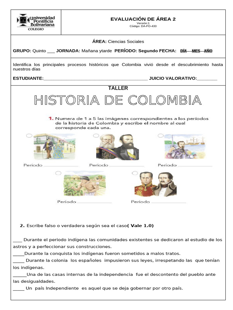 Guiaevaluativa 2 Sociales 5°p 22015 | PDF