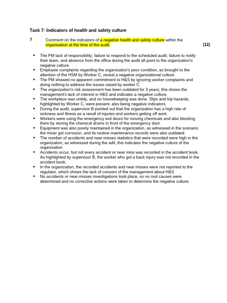 Indicators Of Negative Safety Culture Pdf