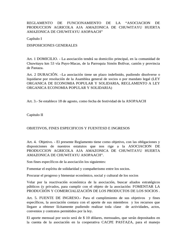 Reglamento Final Asopaach | PDF | Contabilidad | Regulación