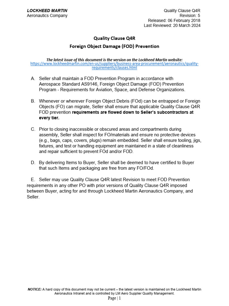 Lockheed Martin FOD Prevention Guidelines | PDF
