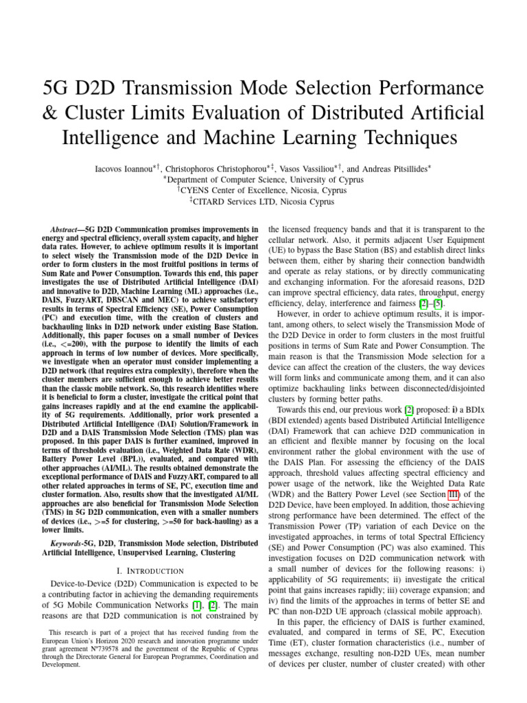 5G D2D Transmission Mode Selection Performance Cluster Limits Evaluation of Distributed AI and ...