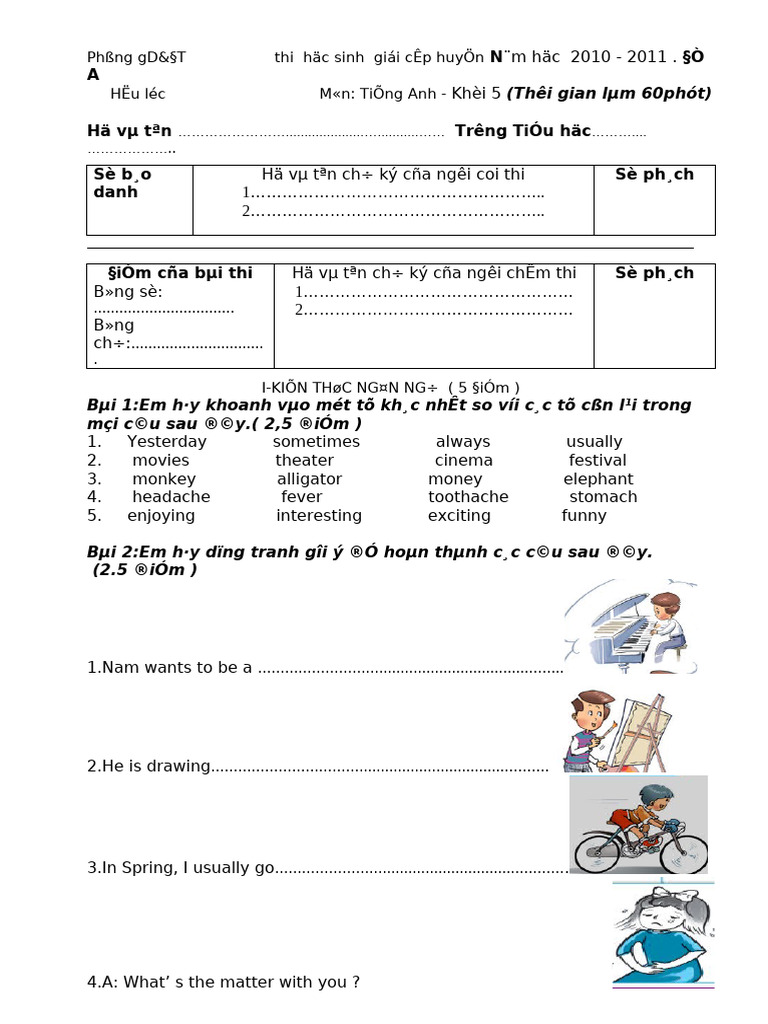 De Thi HSG Cap Huyen Mon Tieng Anh Lop 45 NH 20102011 | PDF