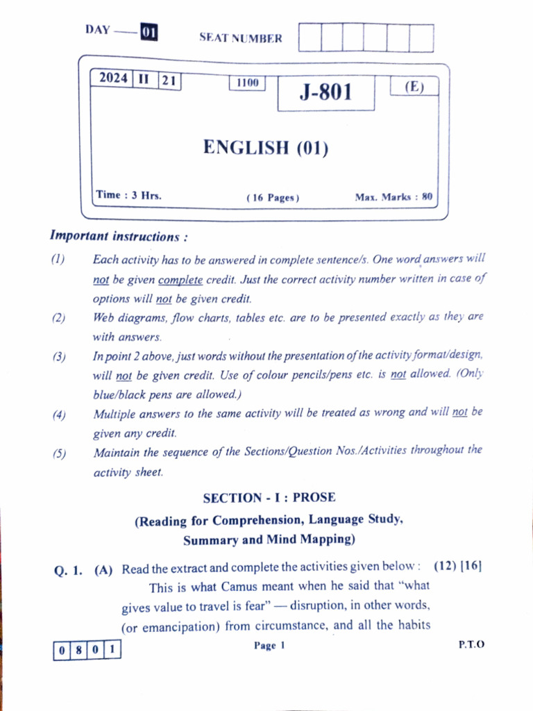 English Boards Class 12th 2024 | PDF